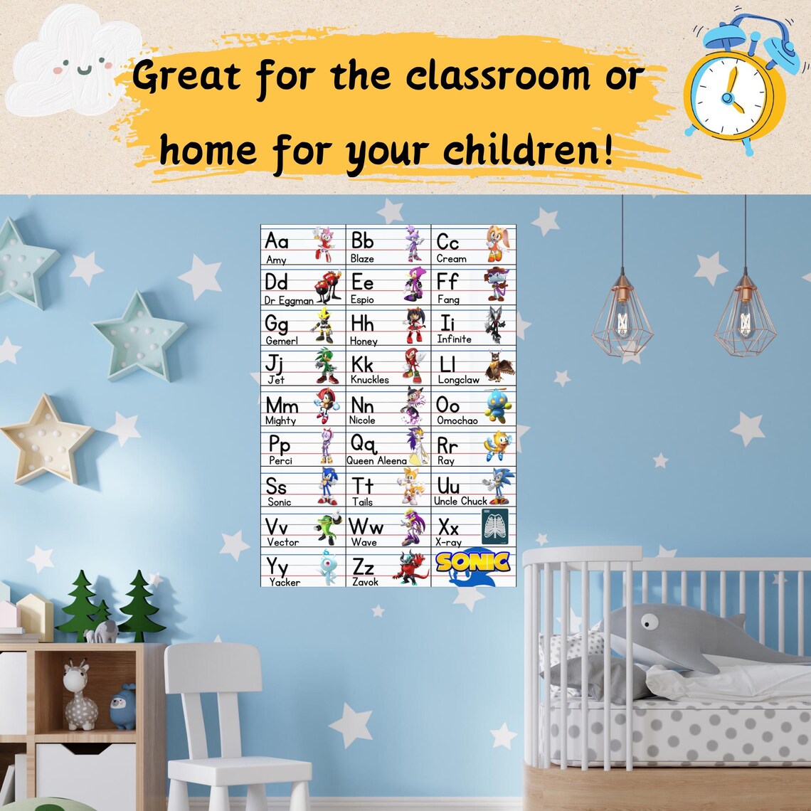 Sonic ABC Chart Printable | Printable Kindergarten Wall Art Alphabet ...