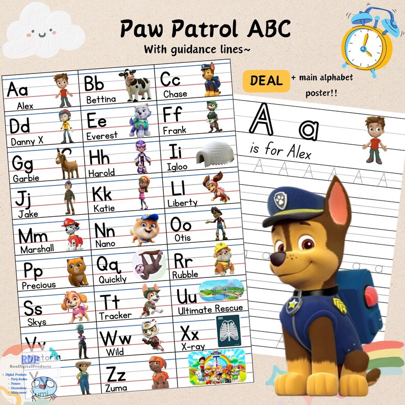 Paw-patrol ABC Chart Printable | Printable Kindergarten Wall Art ...