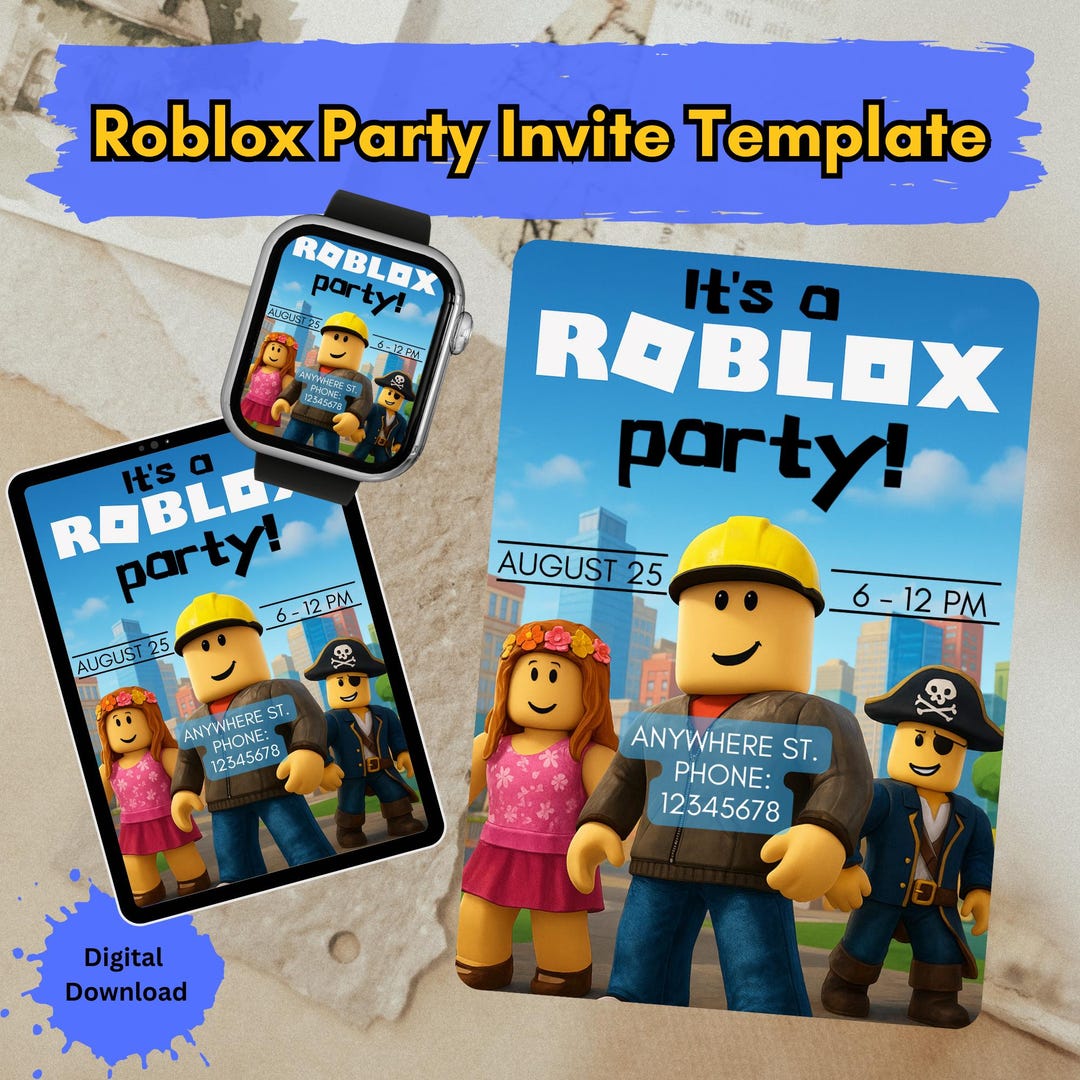 Roblox Party Invite Canva Edit Template | Editable Roblox Birthday ...