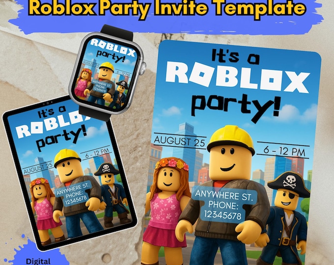 Roblox Party Invite Roblox Birthday Photo Invitation Roblox Invitation ...
