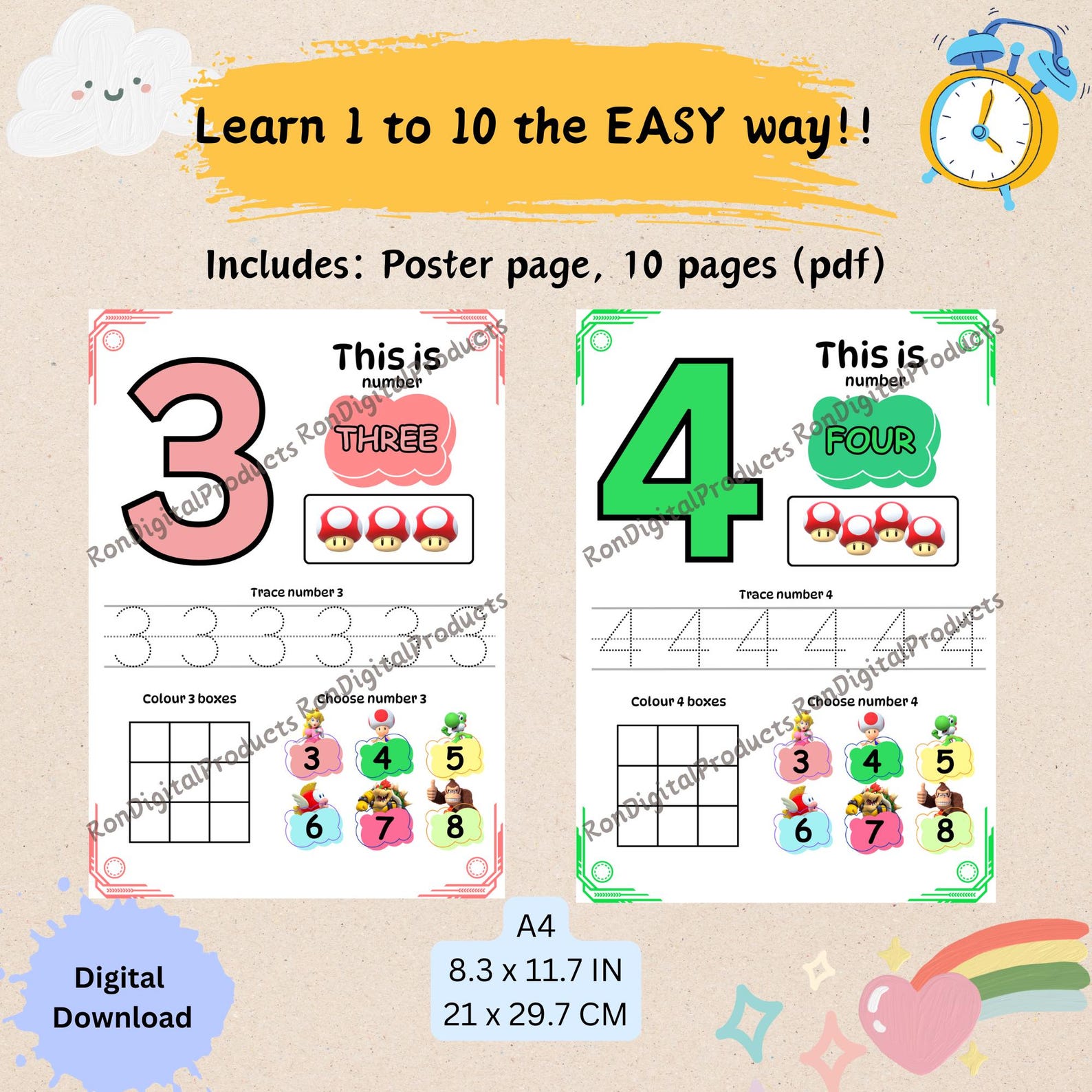 Mario Number Chart Printable | Printable Kindergarten Wall Art Numbers ...