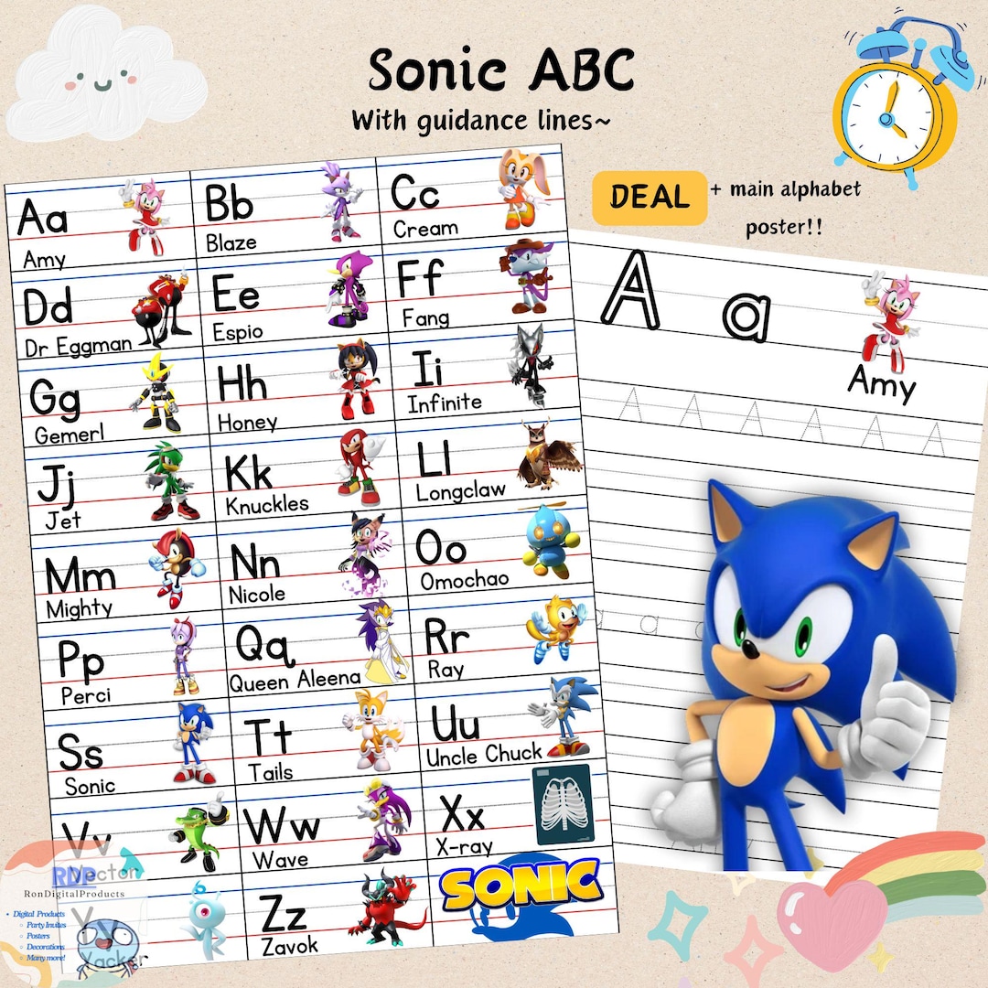Sonic ABC Chart Printable | Printable Kindergarten Wall Art Alphabet ...