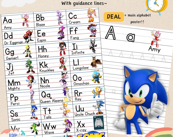 Sonic ABC Chart Printable | Printable Kindergarten Wall Art Alphabet ...