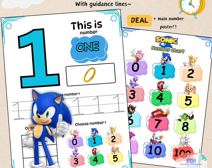 Sonic Number Chart Printable | Printable Kindergarten Wall Art Numbers ...
