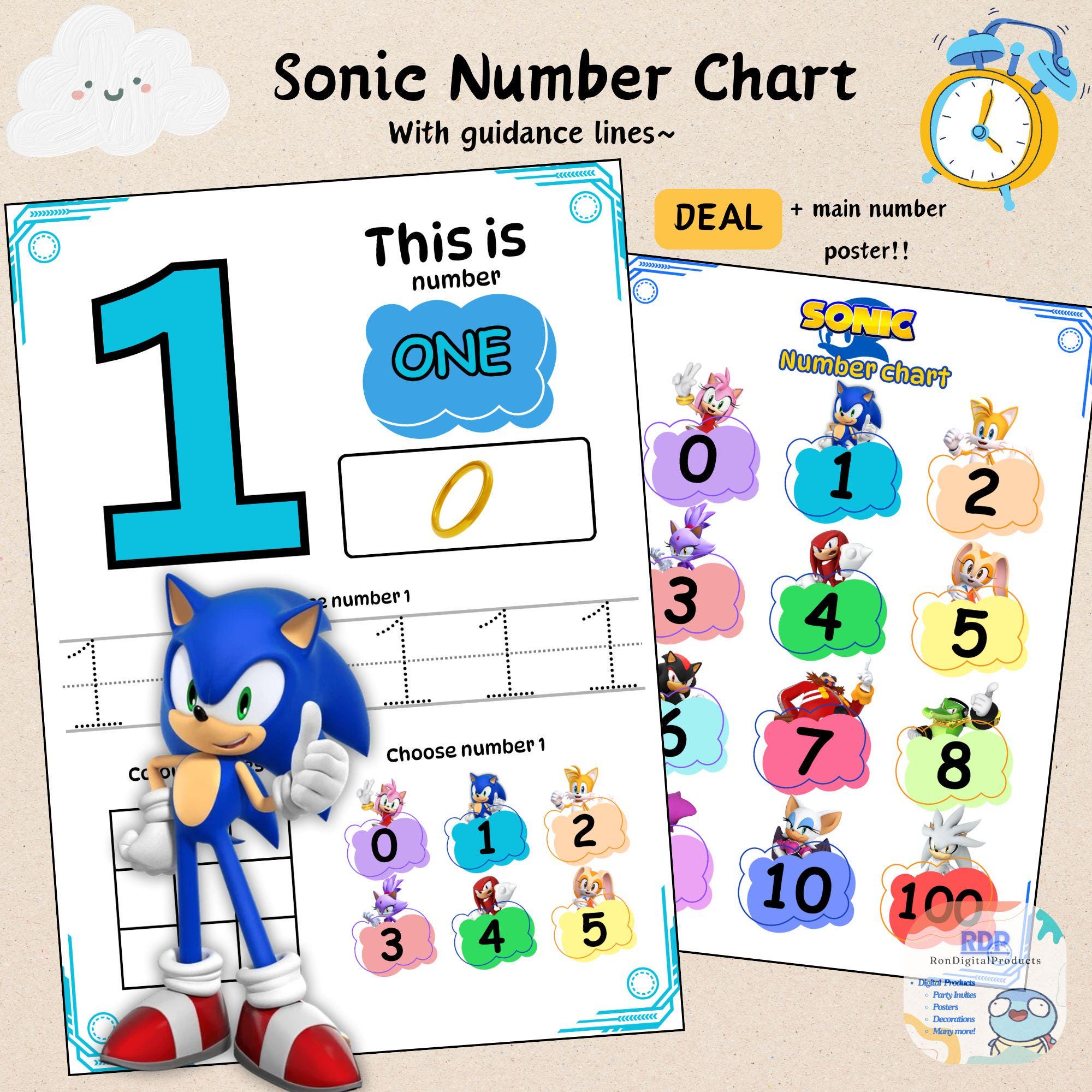 Sonic Number Chart Printable | Printable Kindergarten Wall Art Numbers ...
