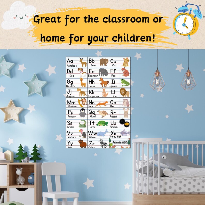 Animals ABC Chart Printable | Printable Kindergarten Wall Art Alphabet ...