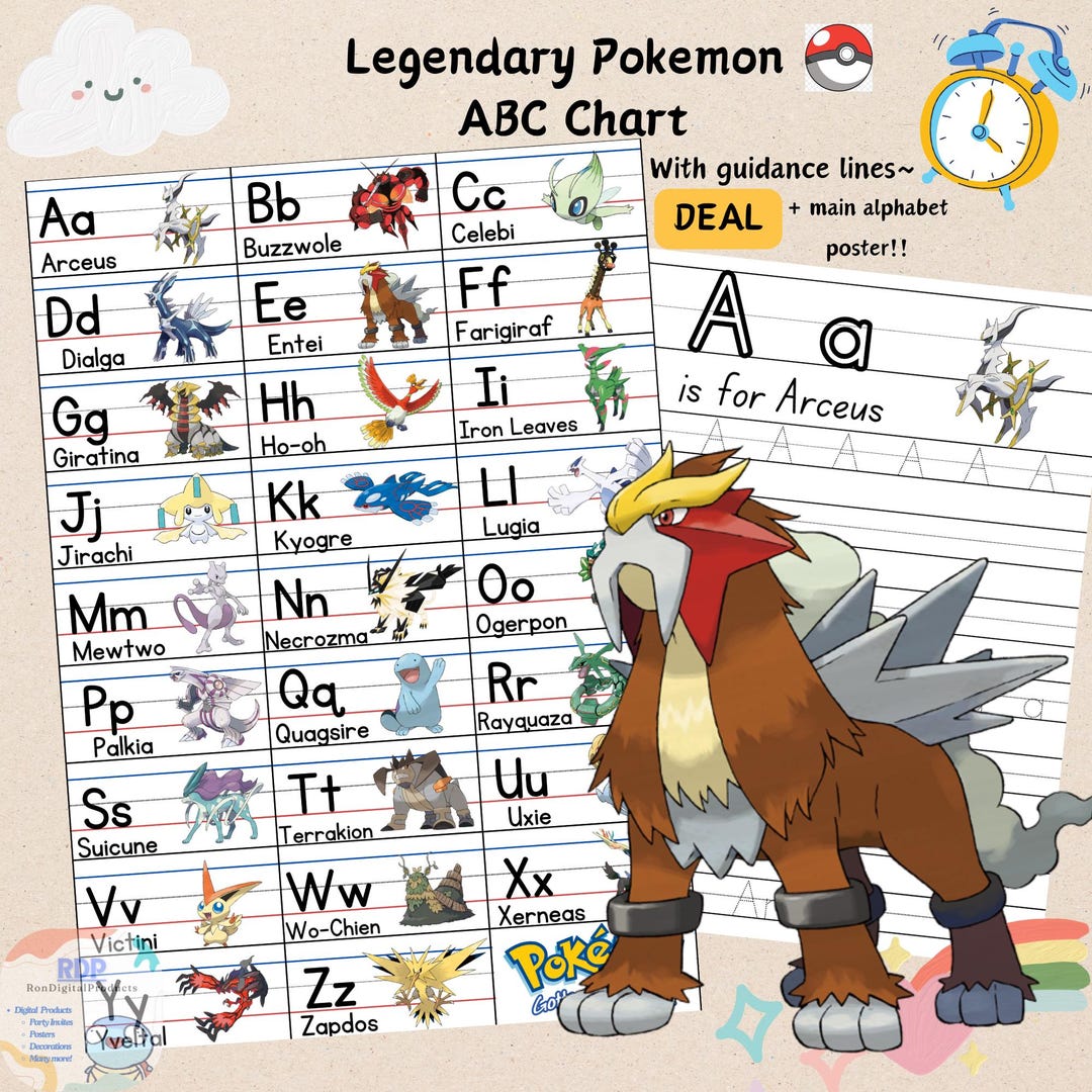 Pokemon Legendary ABC Chart Printable | Printable Kindergarten Wall Art ...
