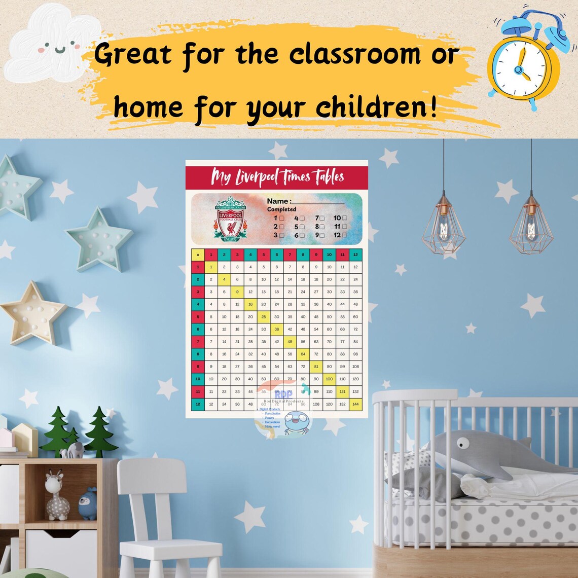 Liverpool FC Times Tables 1 to 12 Printable | Printable Kids Wall Art ...