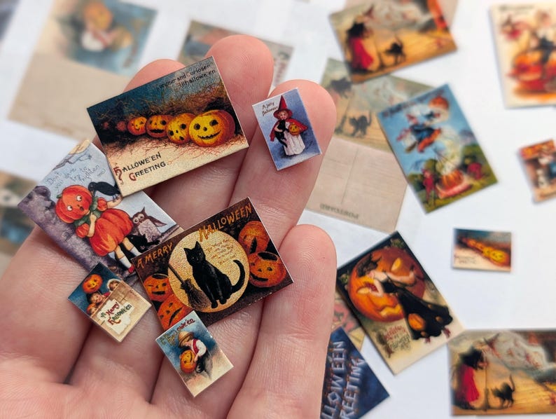 Vintage Halloween Postcards: PRINTABLE Miniature in 1/6 and 1/12 Scale ...