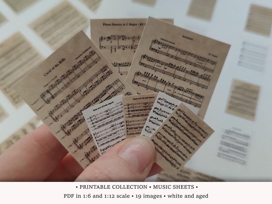 Music Sheets | PRINTABLE 1:6 and 1/12 Scale PDF | Dollhouse Musical ...