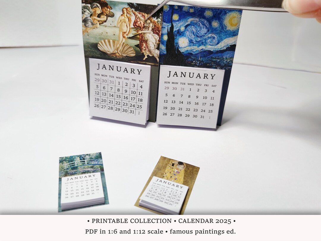 Famous Paintings Calendar 2025 PRINTABLE 1:6 and 1/12 Scale Sunday ...