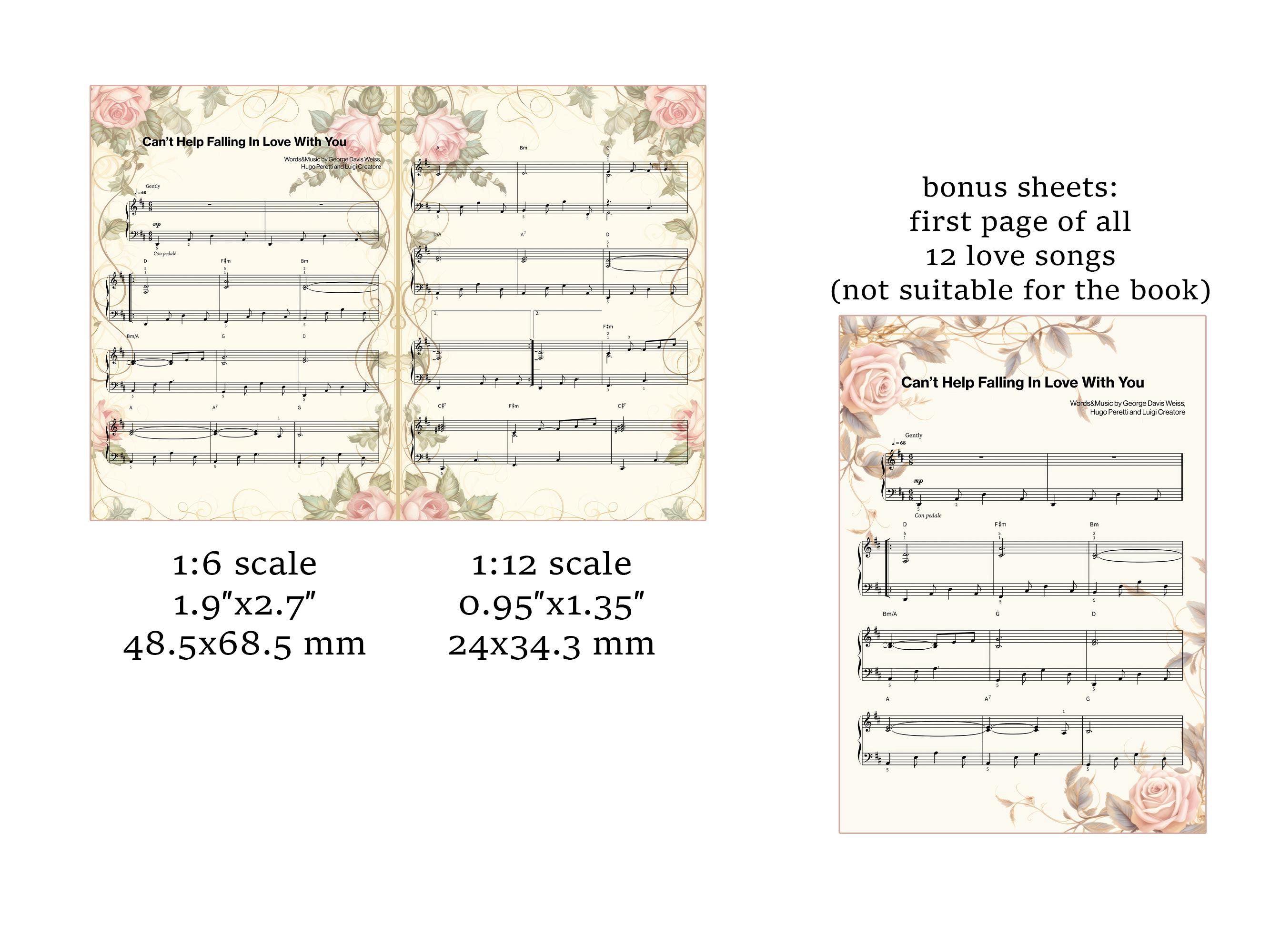 Music Sheets Book | PRINTABLE Famous Love Songs | 1:6 and 1/12 Scale ...