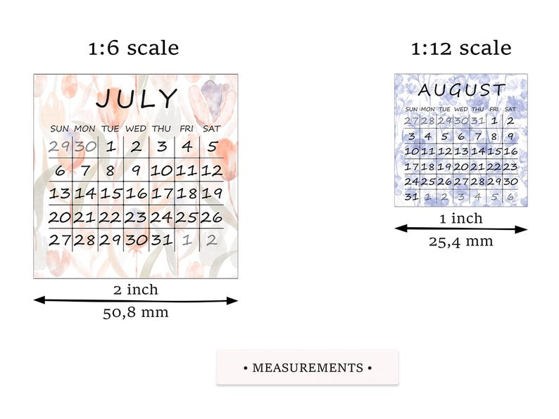 Miniature Calendar 2025 PRINTABLE 1:6 and 1/12 Scale Sunday Start ...