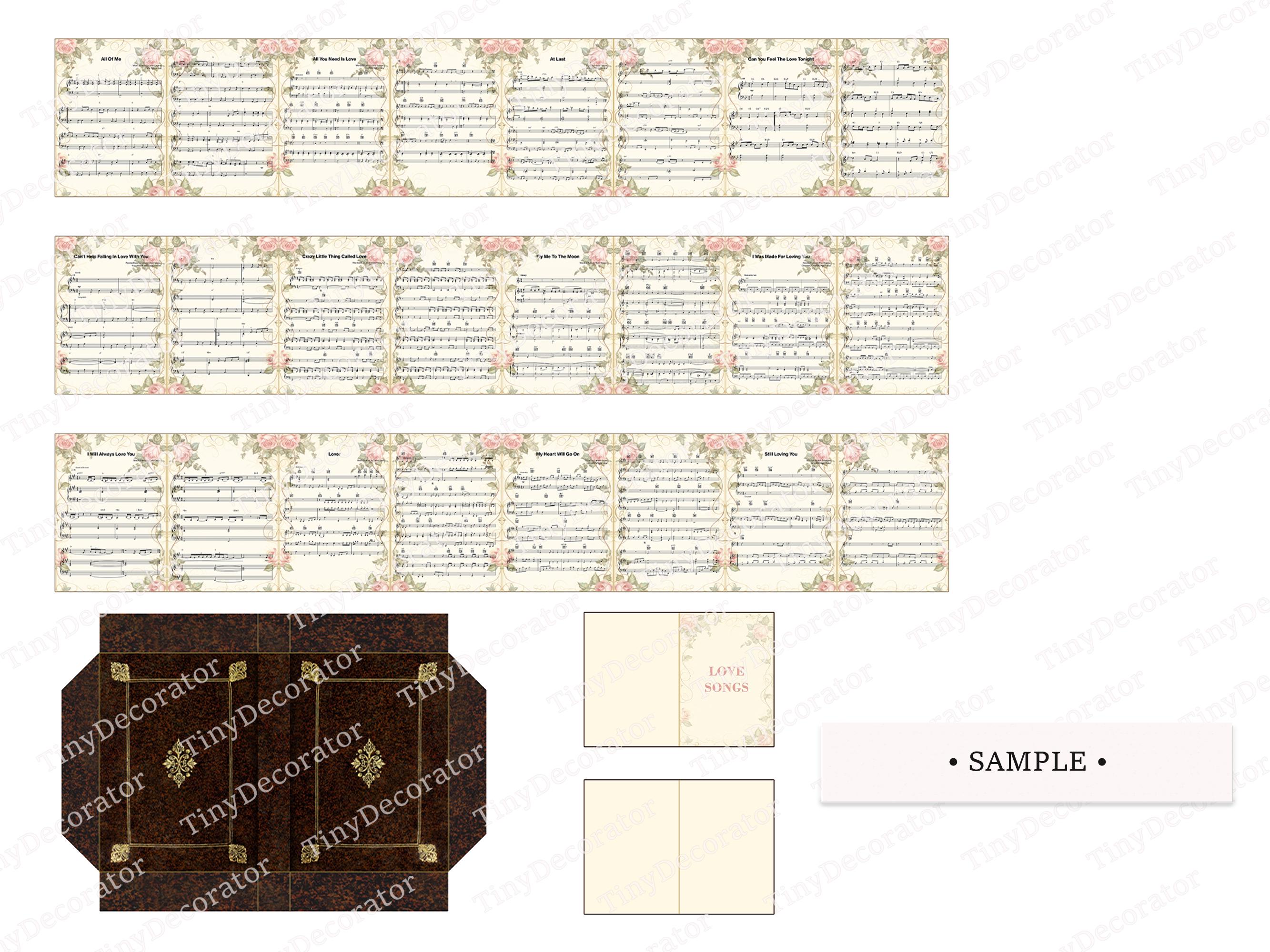 Music Sheets Book | PRINTABLE Famous Love Songs | 1:6 and 1/12 Scale ...
