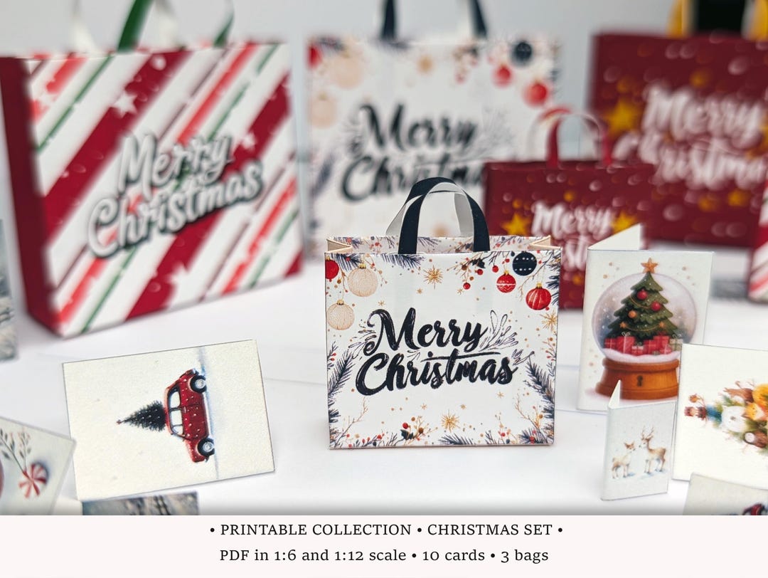 Christmas Set: Miniature PRINTABLE Greeting Cards and Bags in 1/6 and 1 ...