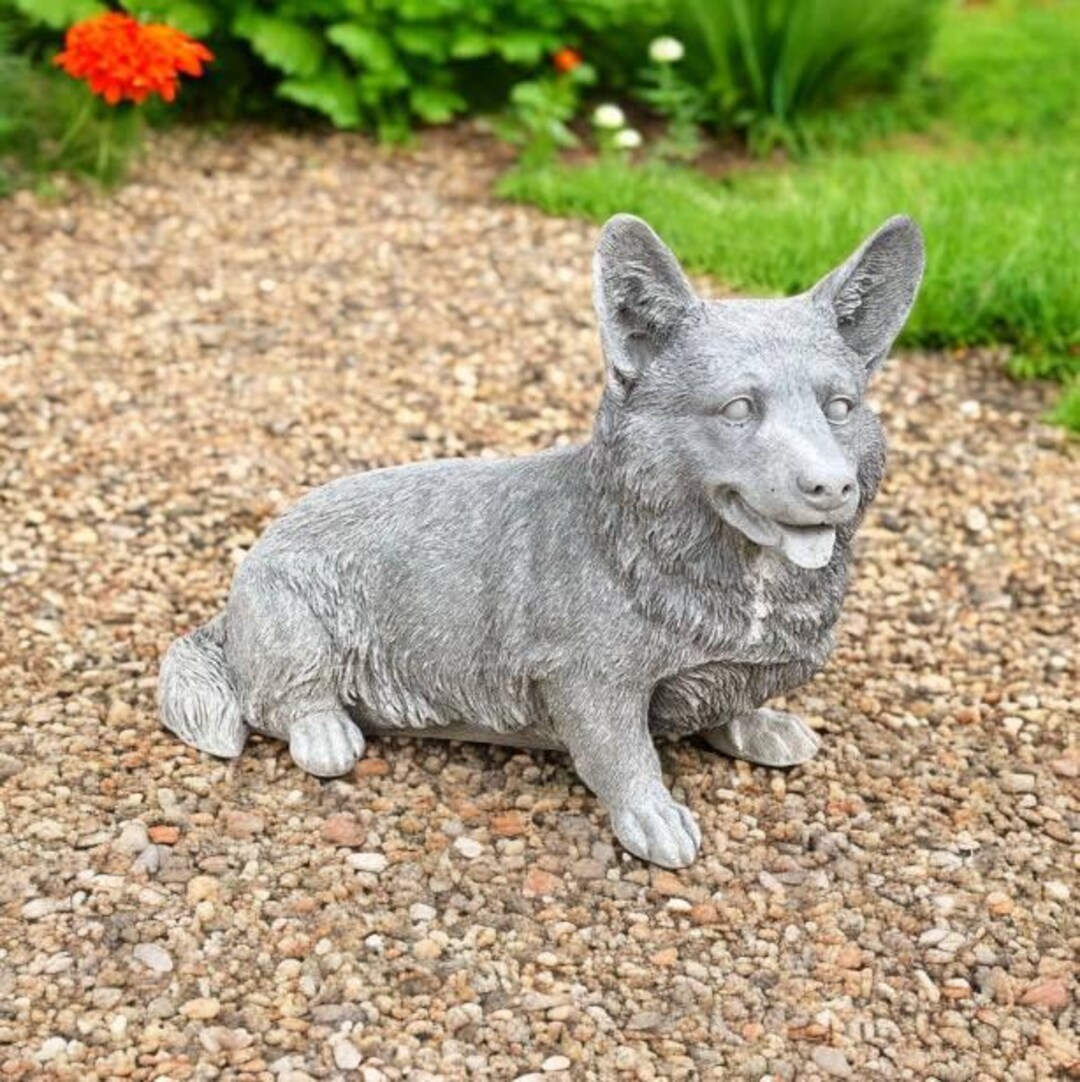 Corgi Dog Statue, Pet Memorial Stone Sculpture / Outdoor Corgi Dog ...