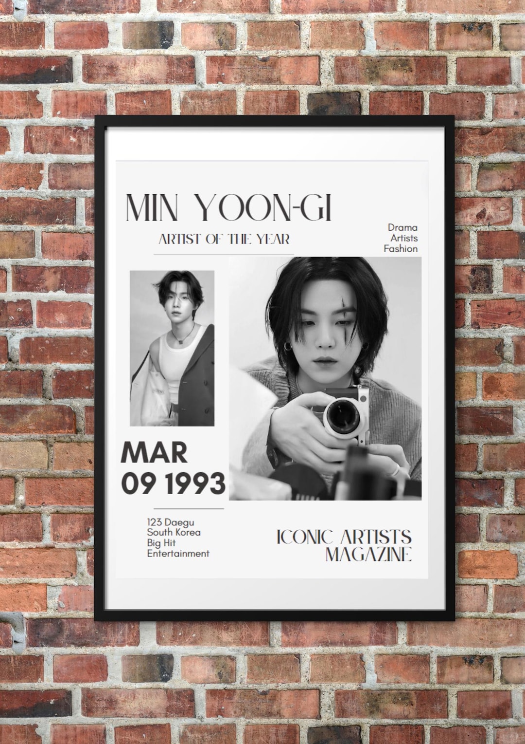 Min Yoongi Suga Magazine Cover Poster Vintage Poster Digital Poster BTS ...