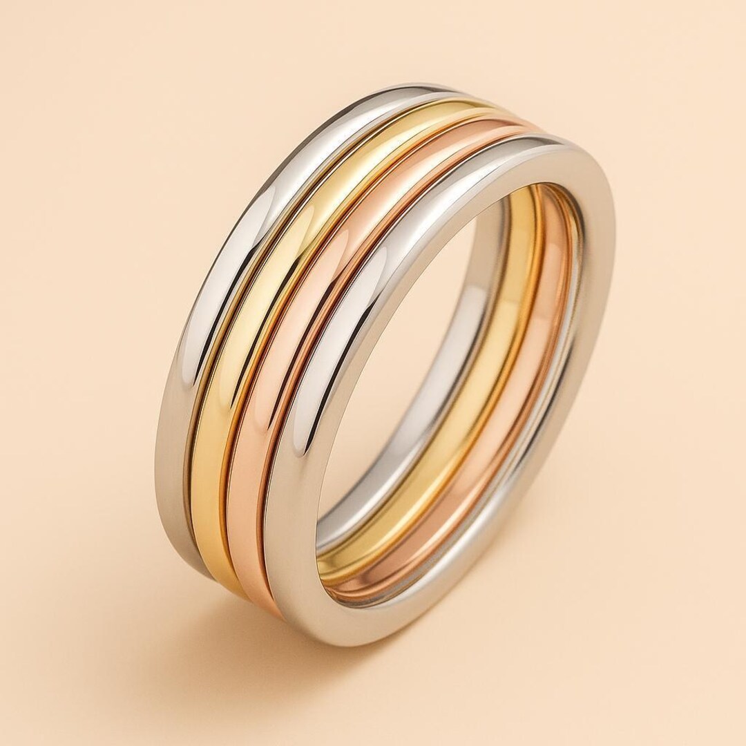 Platinum + Tri Color Rolling Ring. 14k Triplet Ring. Interlocking Bands ...