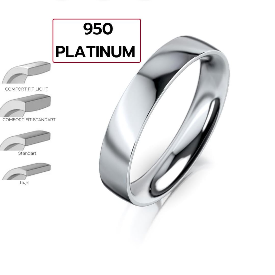 Platinum Ring 950 (4mm) Wedding Band | FLAT | Polished | Comfort Fit | Men's Women's Wedding ...