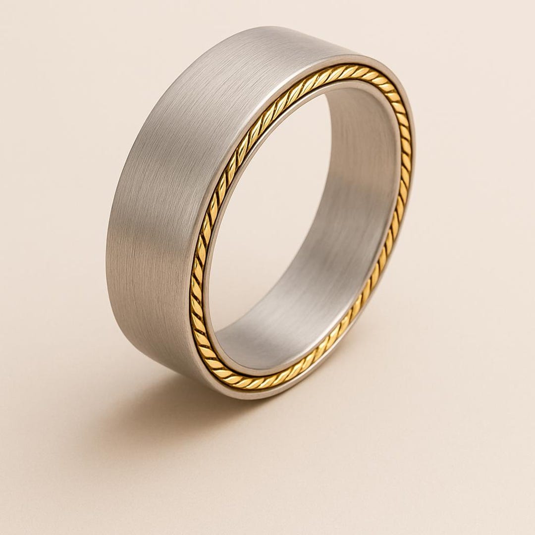 Platinum 950 Two Color Wedding Band Ring. Handmade Bands. Unique ...