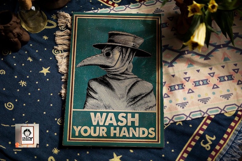 Funny Gothic Bathroom Art, Plague Doctor Hand Washing Poster, Spooky ...