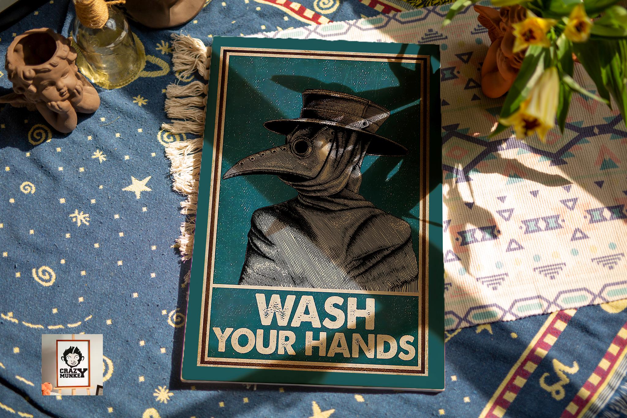 Funny Gothic Bathroom Art, Plague Doctor Hand Washing Poster, Spooky ...