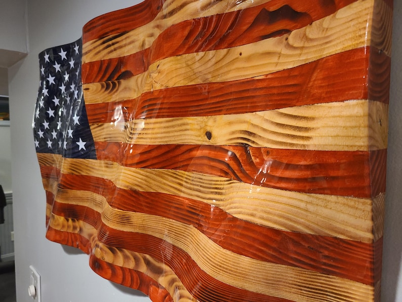 Wavy Wood American Flag | Hand-carved Wooden Flag | Epoxy Finish ...