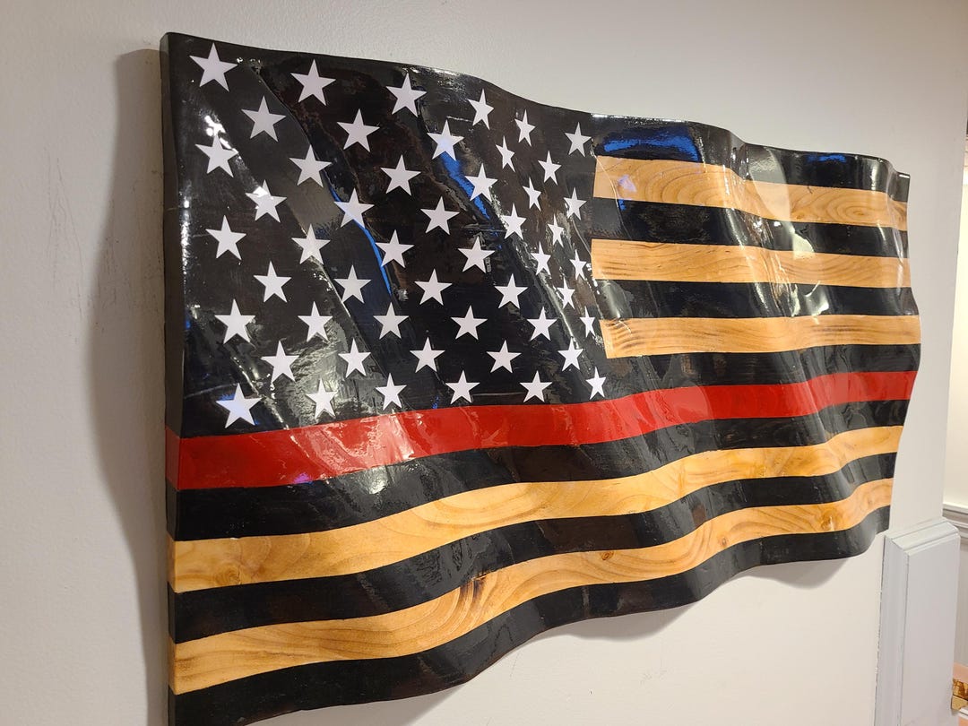 Wavy Thin Red Line Wood Flag: Firefighter Gift - Etsy