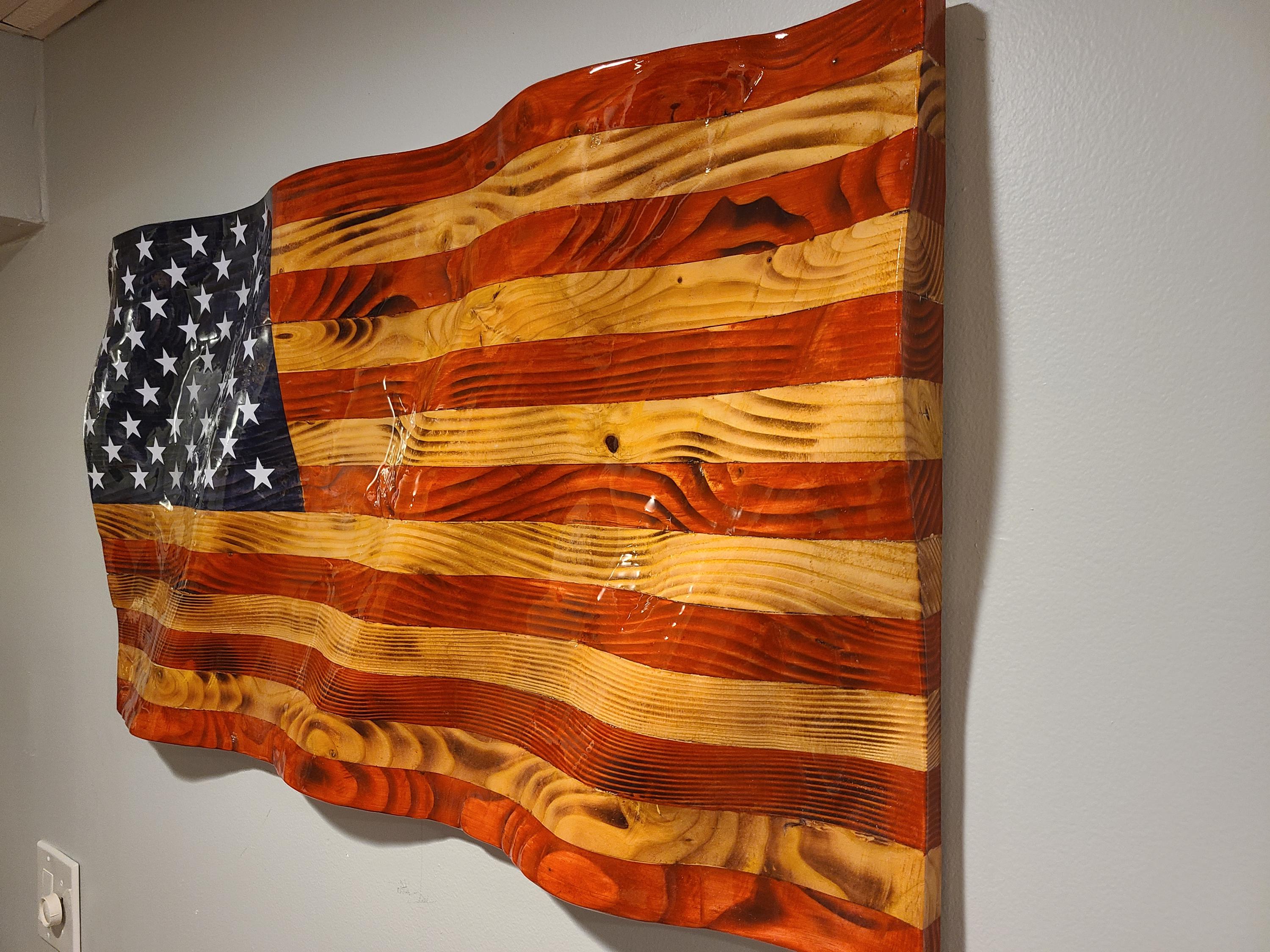 Wavy Wood American Flag: Hand-carved Pine, Epoxy Finish - Etsy