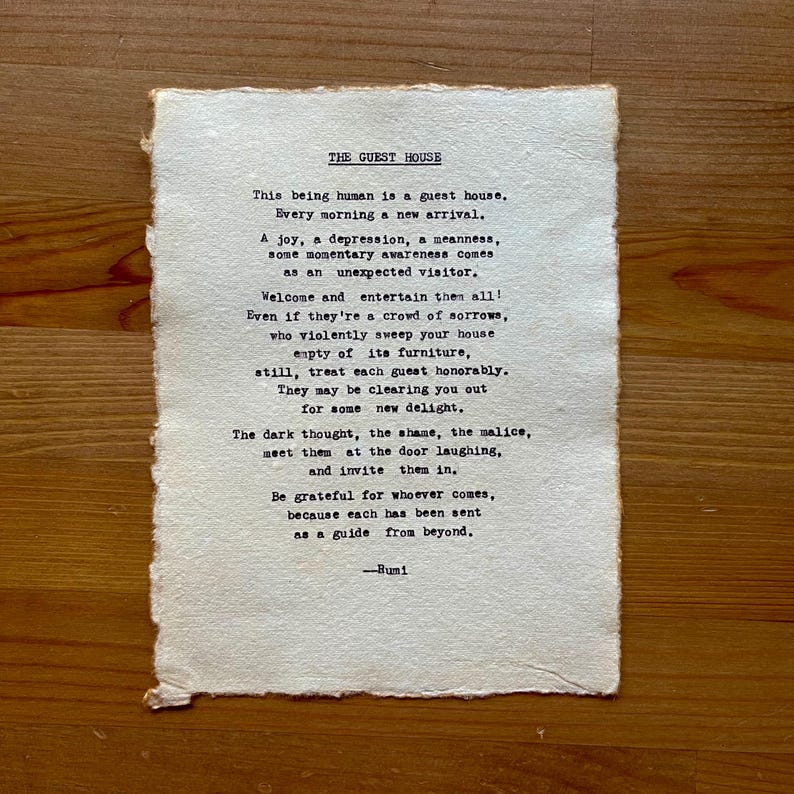 The Guest House Rumi Hand Typed Poem on Handmade Cotton Paper - Etsy
