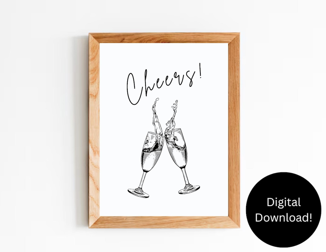 Cheers Wall Art Festive Celebration Decor Vintage Drink Print Kitchen ...
