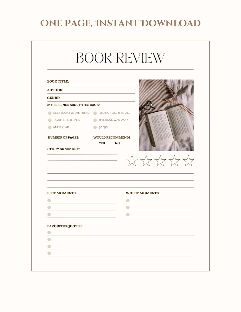 Book Review Printable Template | Book Review | Reading Journal Book ...
