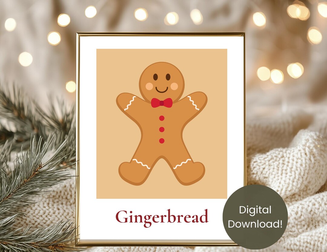 Gingerbread Man Wall Art Festive Holiday Decor Christmas Cookie Print ...