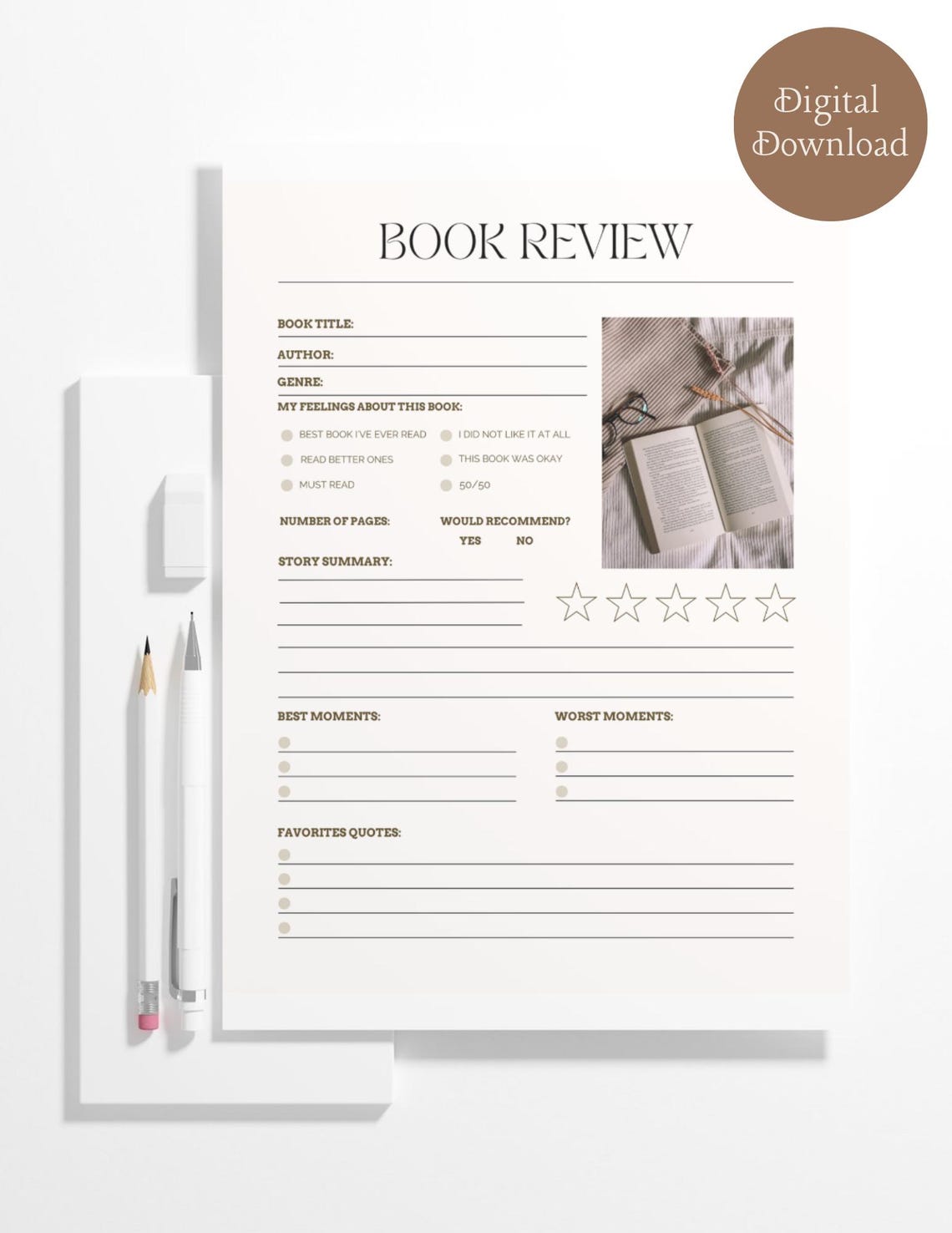 Book Review Printable Template | Book Review | Reading Journal Book ...