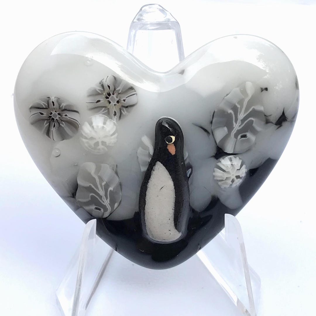 Penguin Aquarium Fused Glass Pocket Heart: Winter Arctic Zoo Decoration ...