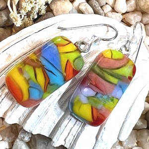 Rainbow Earrings Jewelry Fused Glass Sterling Wires Salmon Blue Green ...