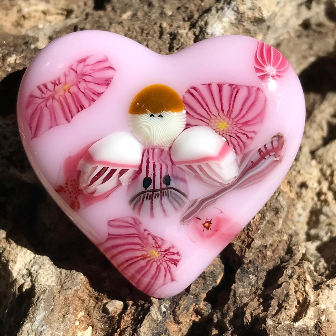 Pink Angel Pocket Heart Fused Glass Women Teens Daughter Murrini White ...