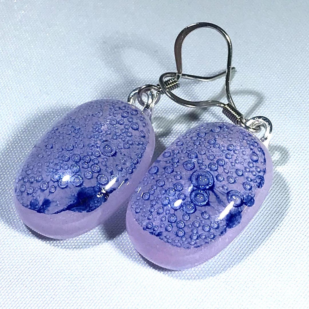 Glow in the Dark Jewelry Handmade Fused Glass Earrings: Pink Lavender ...