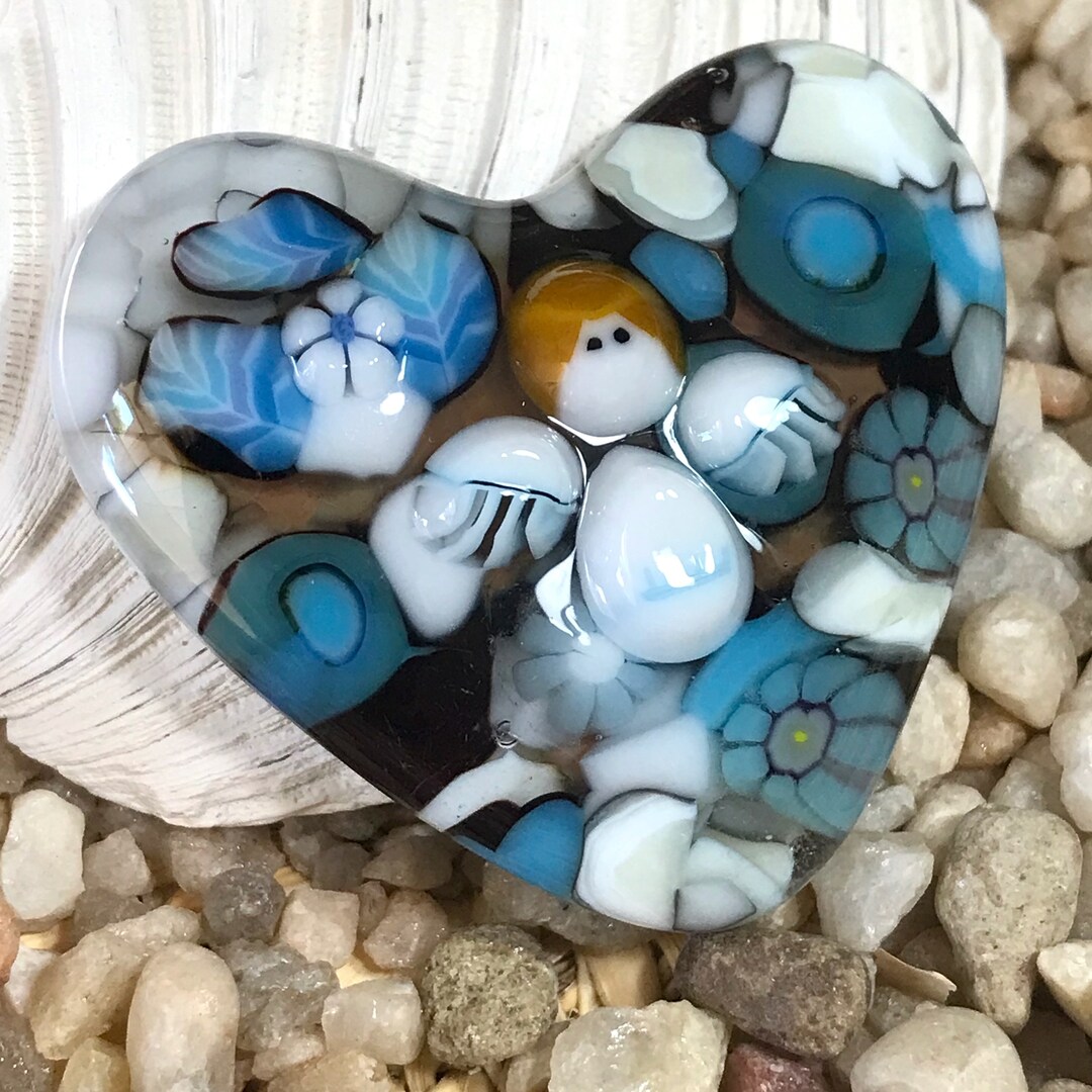Sweet Baby Blue Winged Angel Glass Pocket Heart Hug Flower Bouquet ...