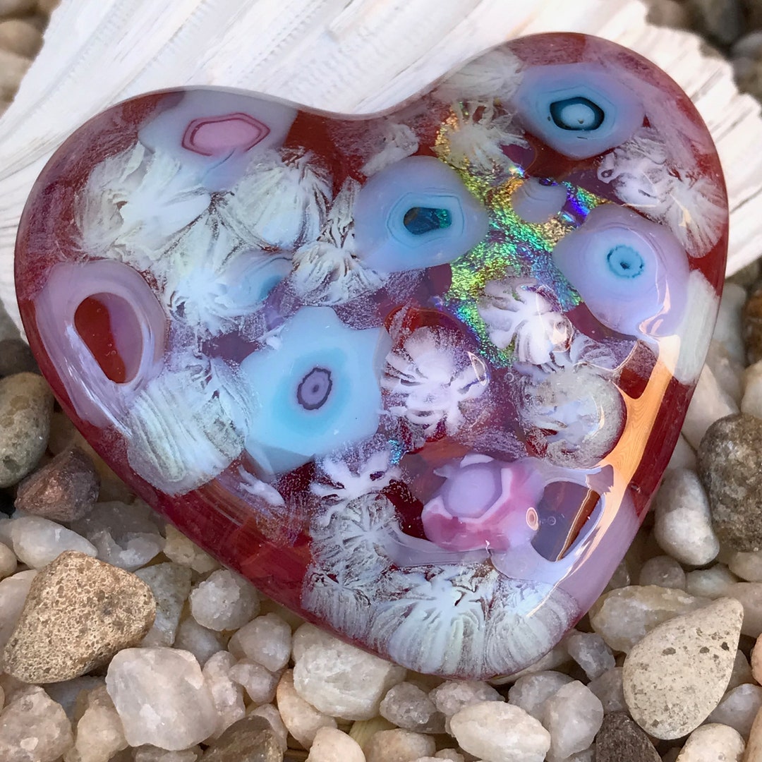 Purple Blue Glow Glass Pocket Heart Green Glow in the Dark, Purple Blue ...