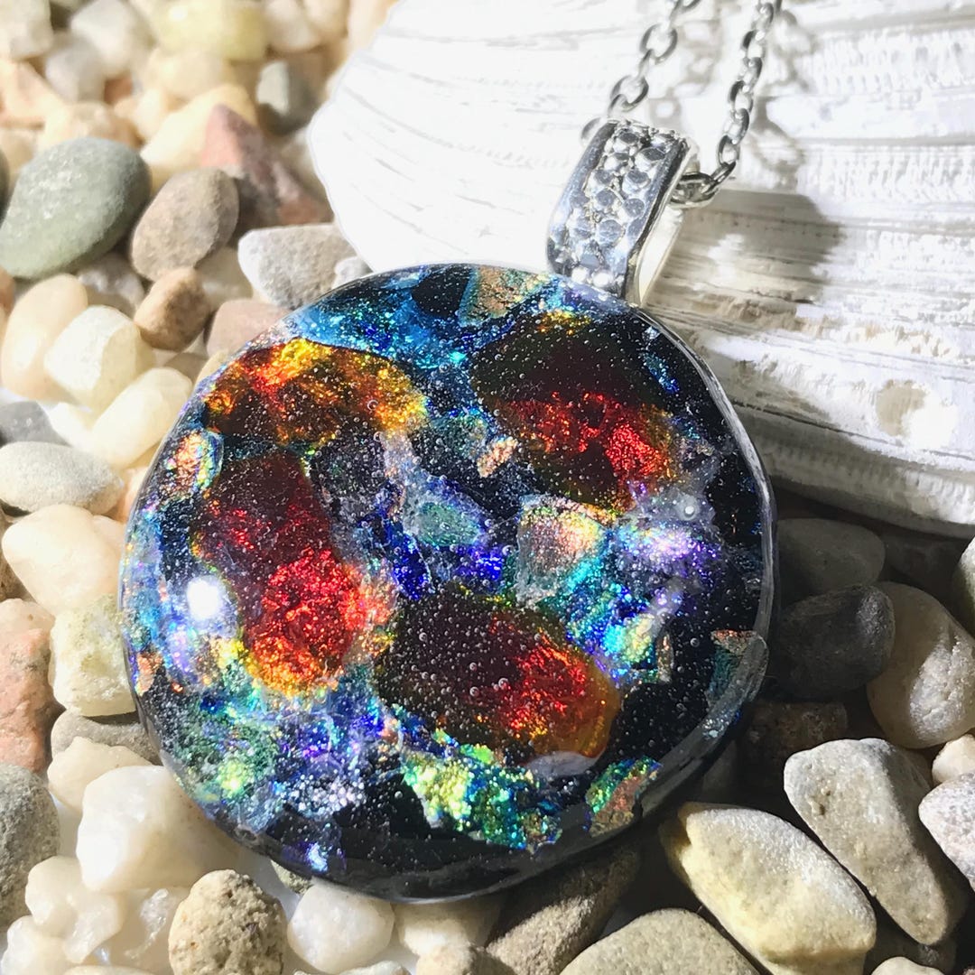 Dichroic Necklace Sparkle Ruby Red Blue Gold Black Larger Circle ...
