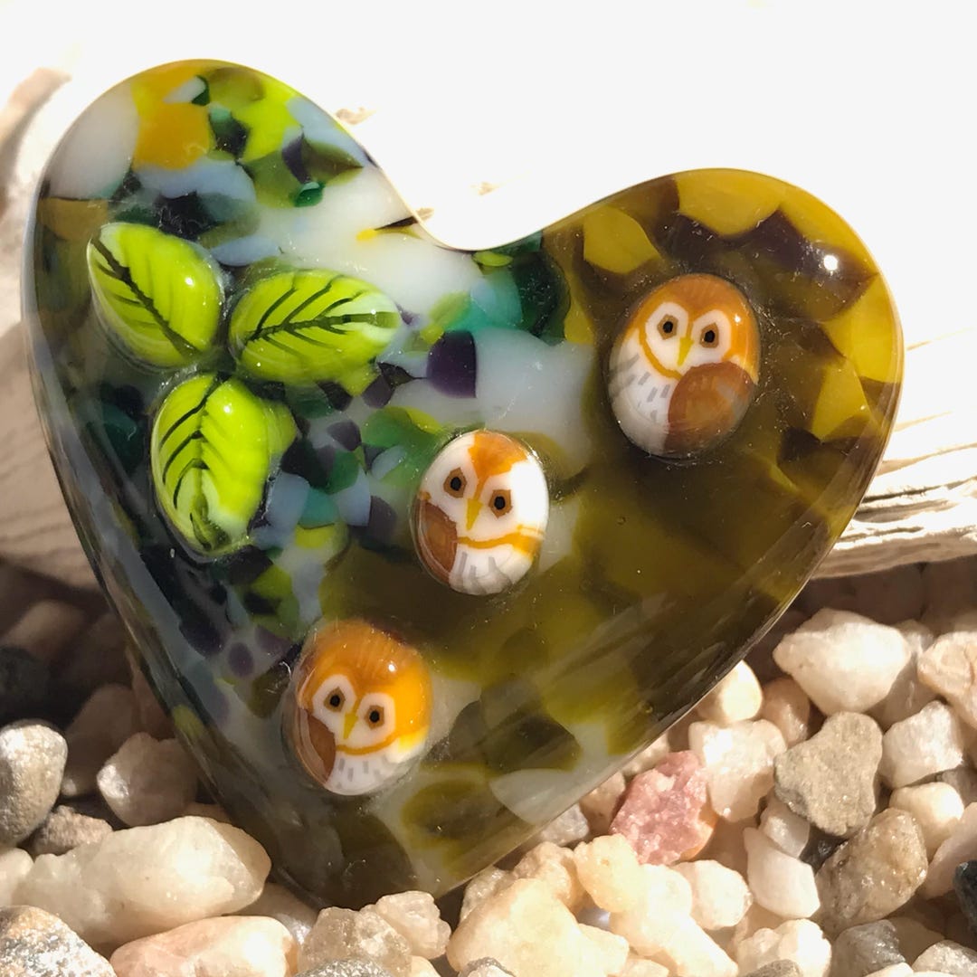Barn Owl Glass Pocket Heart Fused Glass Family Nature Lover Father ...