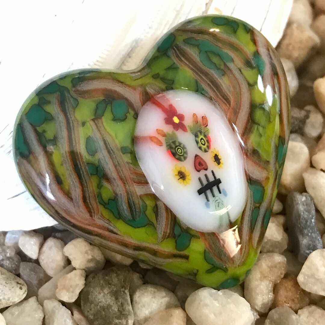 Glow in the Dark Fused Glass Heart: Gothic Sugar Skull - Etsy