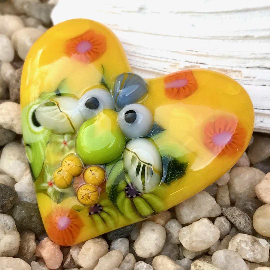 Cartoon Owl Bird Glass Pocket Heart Whimsical Wild Nerd Bird: Yellow ...