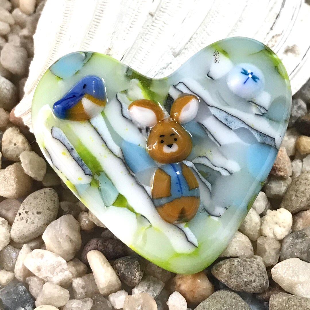 Easter Bunny Glass Pocket Heart Brown Rabbit Dragonfly Bluebird White ...