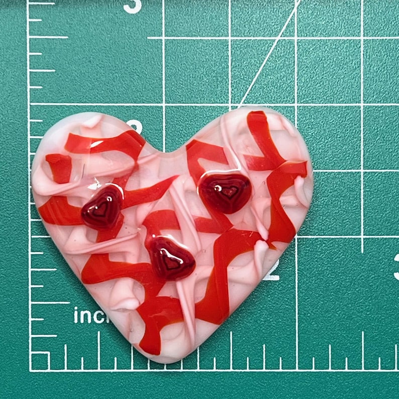 Fused Glass Pocket Heart Bright Red White Zigzag Murrini Romantic Hugs ...