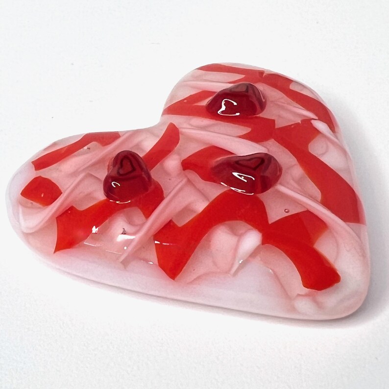 Fused Glass Pocket Heart Bright Red White Zigzag Murrini Romantic Hugs ...