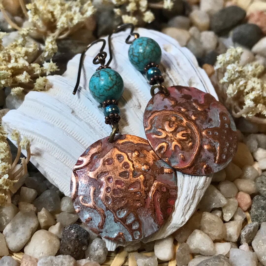 Copper Earrings Seahorse Sand Dollar Ocean Beach: Handmade Dangle ...