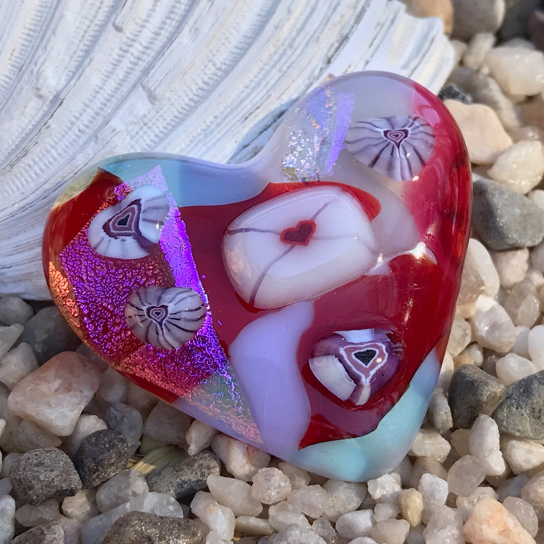 Glass Pocket Heart Mother's Day Family Girlfriend Red Purple Dichroic ...