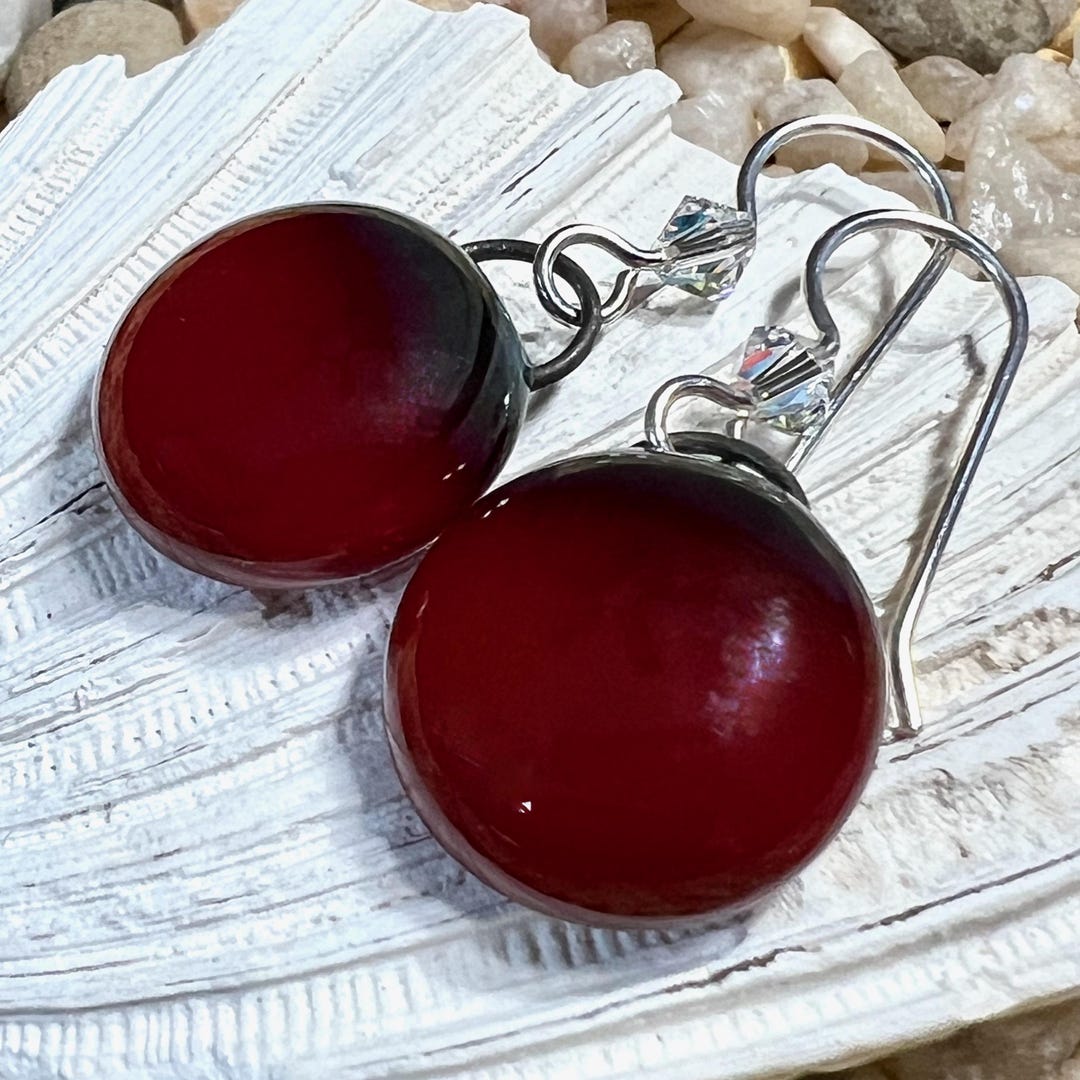 Ruby Red Earrings Fused Glass Sterling Jewelry: Christmas Colorful ...